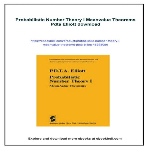 Probabilistic Number Theory I Meanvalue Theorems Pdta Elliott | PDF