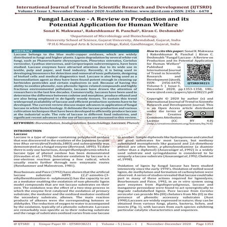 Fungal Laccase A Review on Production and its Potential Application for Human Welfare | PDF