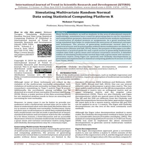 Simulating Multivariate Random Normal Data Using Statistical Computing Platform R Pdf