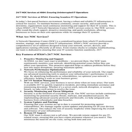 Uninterrupted IT Operations with HEX64’s 24 7 NOC Servicess | DOCX