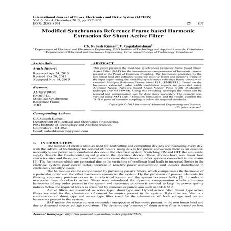 Modified Synchronous Reference Frame based Harmonic Extraction for Shunt Active Filter | PDF