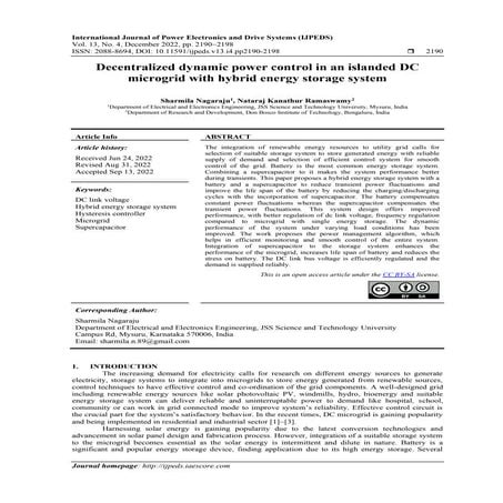 Decentralized dynamic power control in an islanded DC microgrid with hybrid energy storage ...