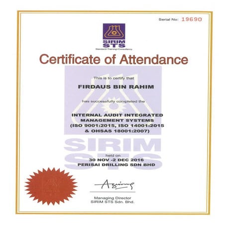 SIRIM Internal Audit Certification | PDF