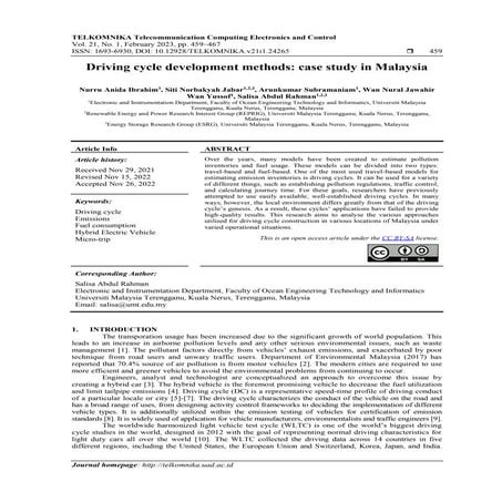 Driving cycle development methods: case study in Malaysia | PDF