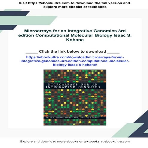 Microarrays for an Integrative Genomics 3rd edition Computational Molecular Biology Isaac S ...