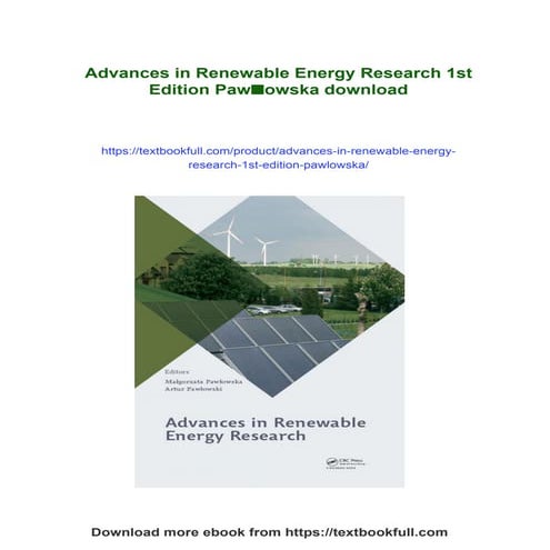 Advances in Renewable Energy Research 1st Edition Pawłowska | PDF