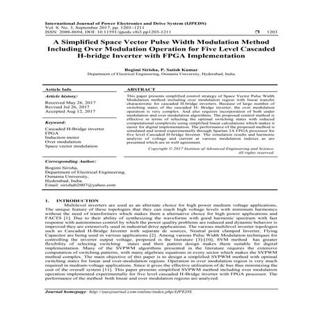 A Simplified Space Vector Pulse Width Modulation Method Including Over Modulation Operation for ...