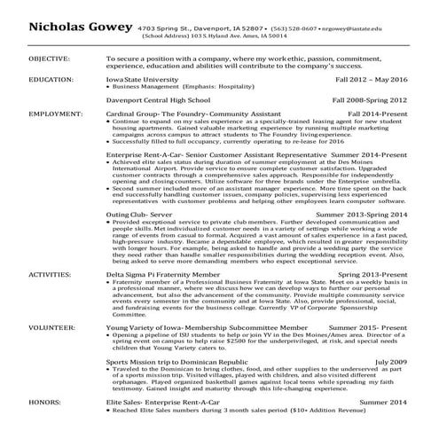 Nick Gowey Resume Spring 2016 | PDF