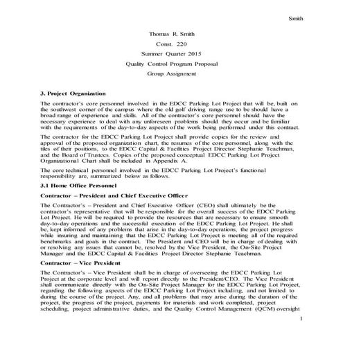 Quality Control Program Proposal Final Draft | DOCX