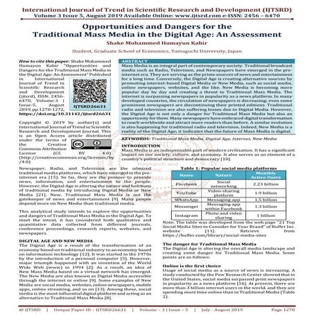 Opportunities and Dangers for the Traditional Mass Media in the Digital ...