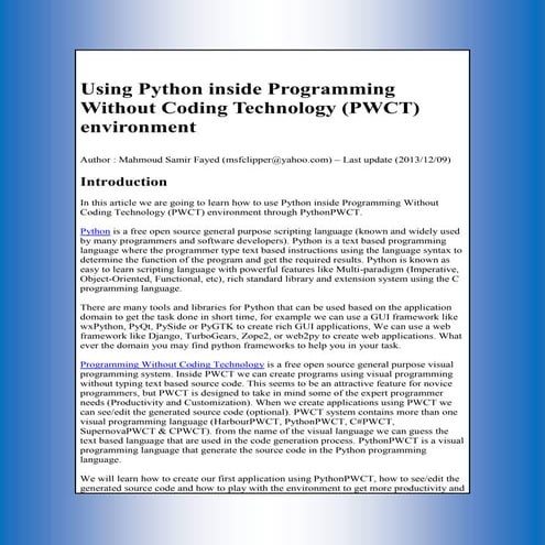 Using Python Inside Programming Without Coding Technology Pwct Environment Pdf 