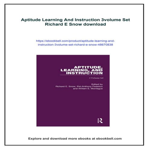 Aptitude Learning And Instruction 3volume Set Richard E Snow | PDF