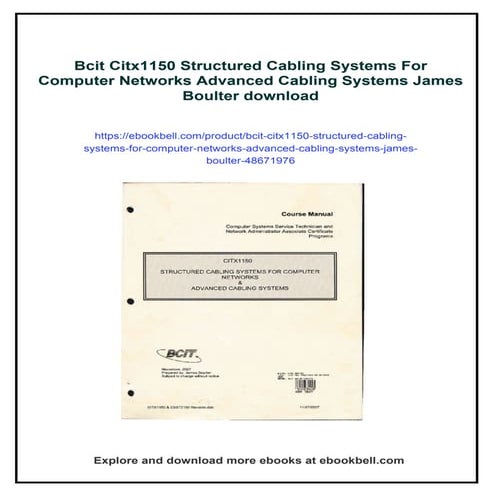 Bcit Citx1150 Structured Cabling Systems For Computer Networks Advanced ...