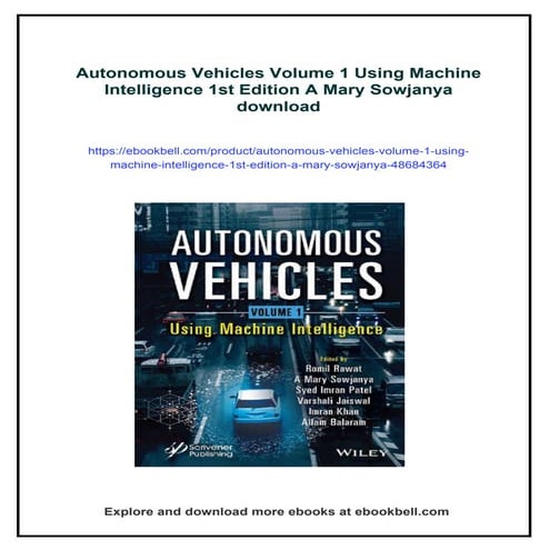 Autonomous Vehicles Volume 1 Using Machine Intelligence 1st Edition A Mary Sowjanya | PDF