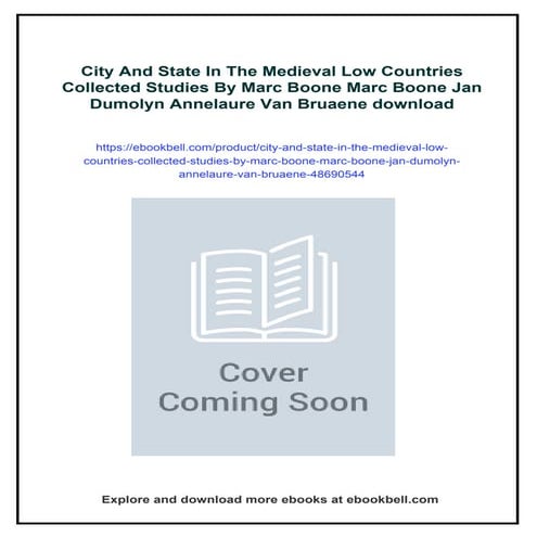 City And State In The Medieval Low Countries Collected Studies By Marc ...