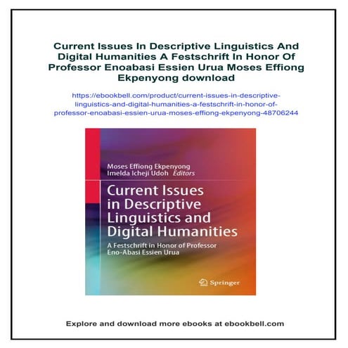 Current Issues In Descriptive Linguistics And Digital Humanities A ...