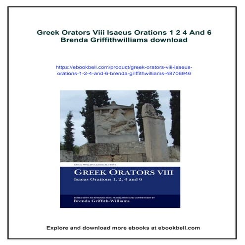 Greek Orators Viii Isaeus Orations 1 2 4 And 6 Brenda Griffithwilliams ...