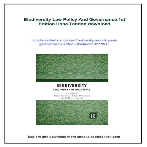 Biodiversity Law Policy And Governance 1st Edition Usha Tandon | PDF