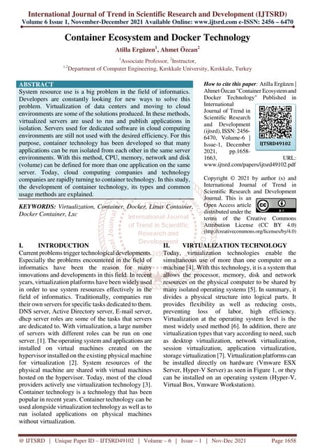 Container Ecosystem And Docker Technology Pdf Cloud Computing