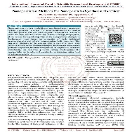 Nanoparticles Methods for Nanoparticles Synthesis Overview | PDF