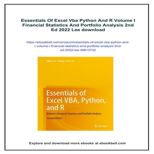 Essentials Of Excel Vba Python And R Volume I Financial Statistics And