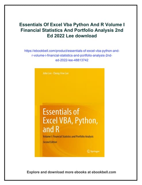 Essentials Of Excel Vba Python And R Volume I Financial Statistics And