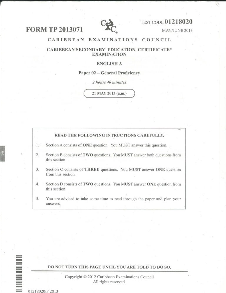 244276803 Cxc csec english a paper2 2013 244276803-cxc-csec-english-a-paper2-2013