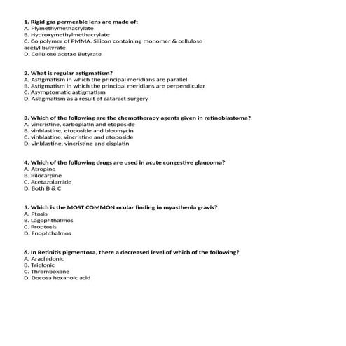 250+ High Frequency MCQs in Optometry and Ophthalmology | PPTX
