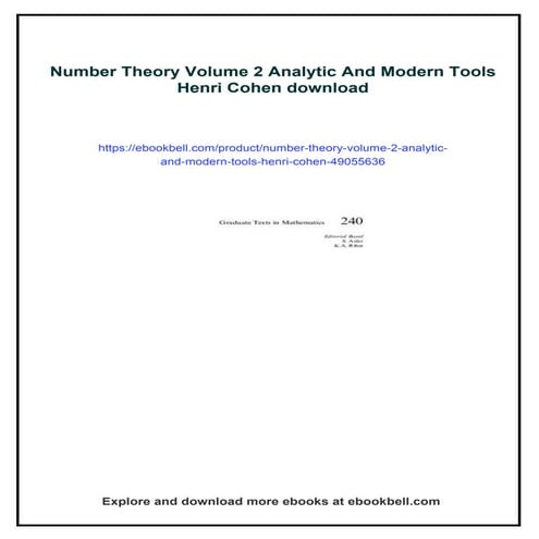 Number Theory Volume 2 Analytic And Modern Tools Henri Cohen | PDF