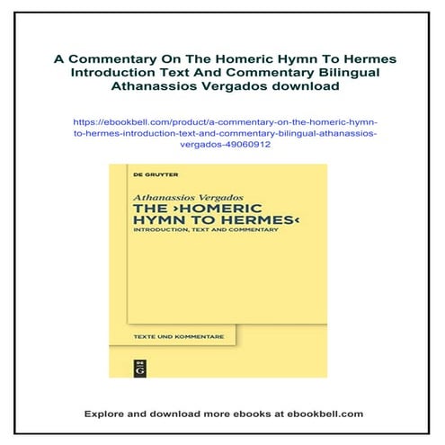 A Commentary On The Homeric Hymn To Hermes Introduction Text And Commentary Bilingual ...