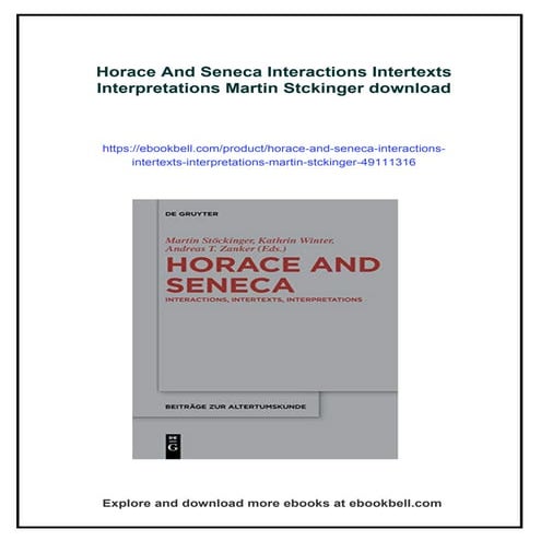 Horace And Seneca Interactions Intertexts Interpretations Martin ...