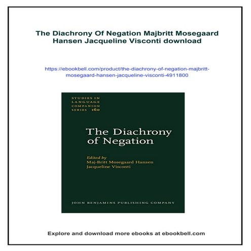 The Diachrony Of Negation Majbritt Mosegaard Hansen Jacqueline Visconti ...