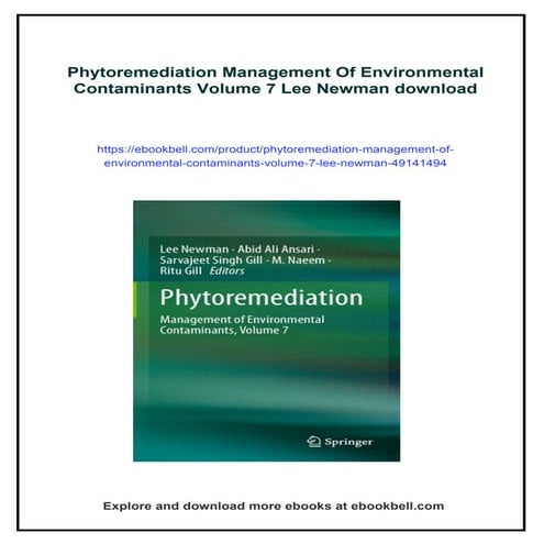 Phytoremediation Management Of Environmental Contaminants Volume 7 Lee Newman | PDF