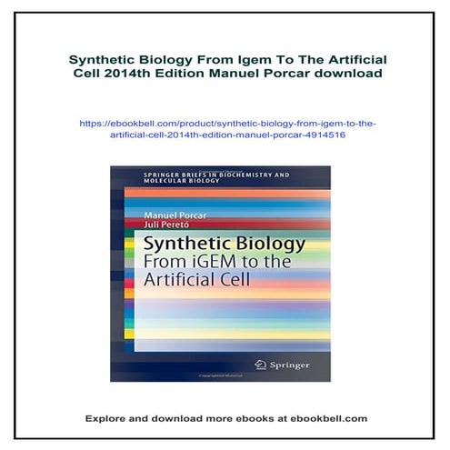 Synthetic Biology From Igem To The Artificial Cell 2014th Edition Manuel Porcar | PDF