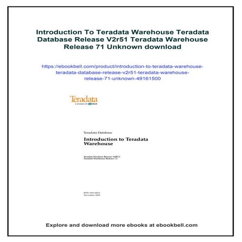 Introduction To Teradata Warehouse Teradata Database Release V2r51 Teradata Warehouse Release 71 ...