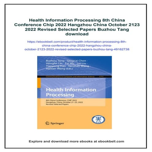 Health Information Processing 8th China Conference Chip 2022 Hangzhou ...