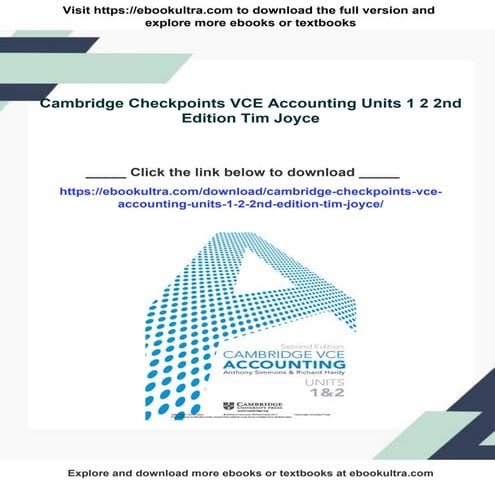 Cambridge Checkpoints VCE Accounting Units 1 2 2nd Edition Tim Joyce | PDF