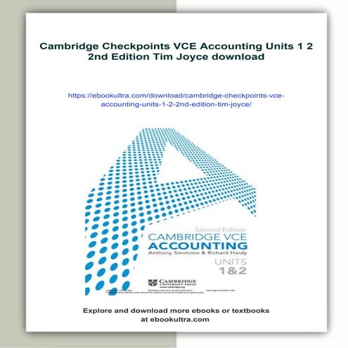 Cambridge Checkpoints VCE Accounting Units 1 2 2nd Edition Tim Joyce | PDF