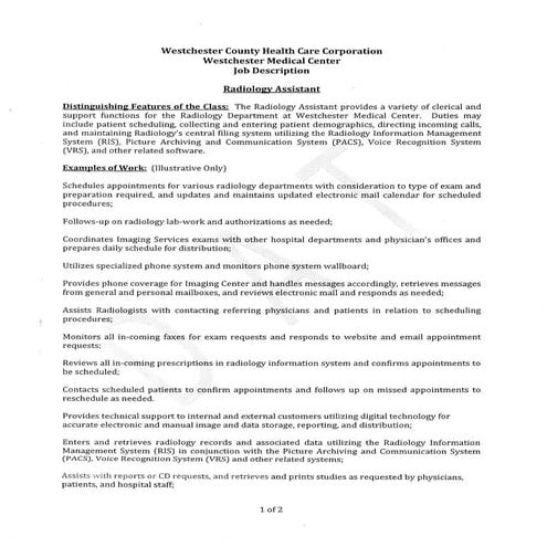 JOB DESC. FOR RADIOLOGY ASSISTANT | PDF
