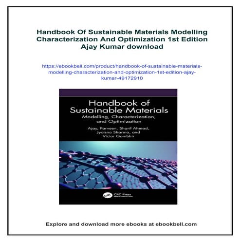 Handbook Of Sustainable Materials Modelling Characterization And ...