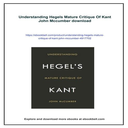 Understanding Hegels Mature Critique Of Kant John Mccumber | PDF