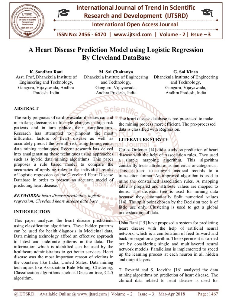 A Heart Disease Prediction Model Using Logistic Regression By Clevela…
