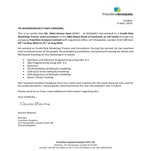 FLA Experience Letter | PDF