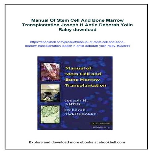 Manual Of Stem Cell And Bone Marrow Transplantation Joseph H Antin ...