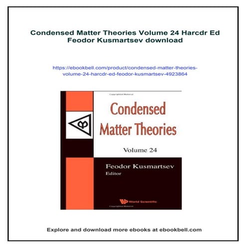 Condensed Matter Theories Volume 24 Harcdr Ed Feodor Kusmartsev | PDF