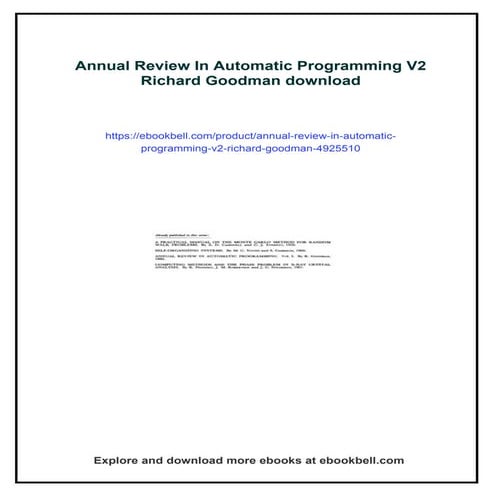 Annual Review In Automatic Programming V2 Richard Goodman | PDF
