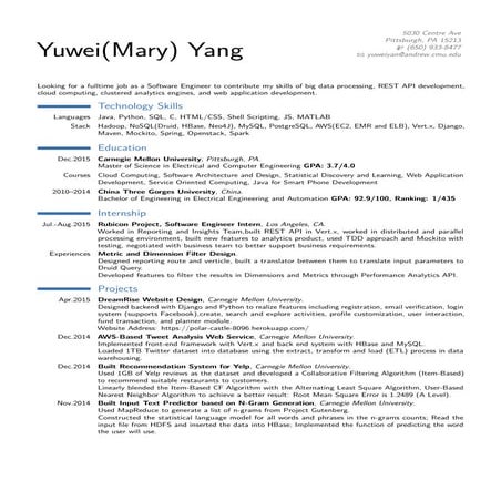 Yuwei(Mary) Yang resume | PDF