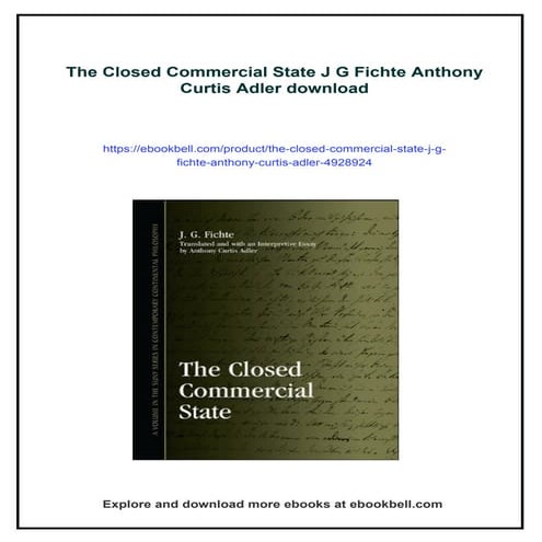 The Closed Commercial State J G Fichte Anthony Curtis Adler | PDF