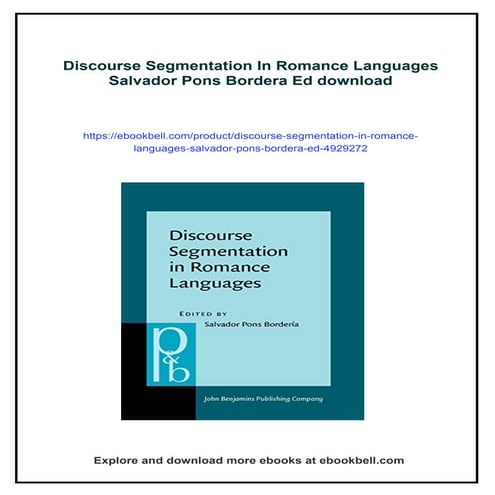 Discourse Segmentation In Romance Languages Salvador Pons Bordera Ed | PDF