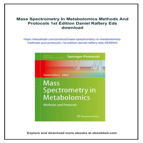 Mass Spectrometry In Metabolomics Methods And Protocols 1st Edition ...